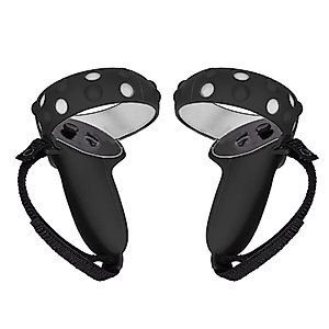 Touch Controller Grip Cover for 2 Anti-Throw Handle Silicone Protective Sleeve with Adjustable Wrist Knuckle Strap(Black)