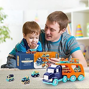 Kids Toys Cars Deluxe Playset : 1 Big and 8 Small Pull-Back Cars for Boys, Boy Toy Cars Playset with Sound and Light, Toys for 3 4 Year Old Boys, Christmas Birthday Gifts for Toddler Boys Girls