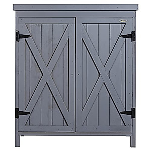 Outsunny Garden Storage Cabinet, Outdoor Tool Shed with Galvanized Top and Two Shelves for Yard Tools or Pool Accessories, Grey