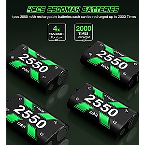 Charger for Rechargeable Xbox One Controller Battery Pack with 4x2550mAh Batteries for Xbox Series X|S/Xbox One, Battery Charger Station for Wireless Xbox One S/Xbox One X/Xbox One Elite Controllers