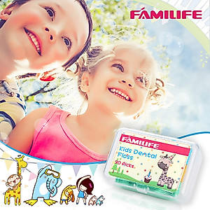 FAMILIFE Floss Picks, 120 Pcs Kid's Dental Floss Cleaner Without Fluoride, Tooth Pick Flossers with 4 Travel Handy Cases, Helps to Fight Tooth Decay and Keep Your Kids’ Teeth Clean, for Family