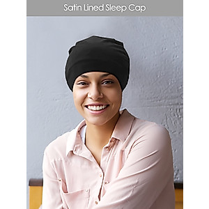 SATINIOR 3 Pieces Sleep Caps for Women Satin Beanie Lined Sleep Hat Chemo Headwear for Women Sleeping Hair Cap (Black, Gray, Pink)