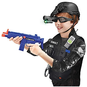 Liberty Imports Kids SWAT Police Officer Costume Deluxe Dress Up Role Play Set with Helmet, Night Vision Monocular, Guns, Accessories (12 Pcs)