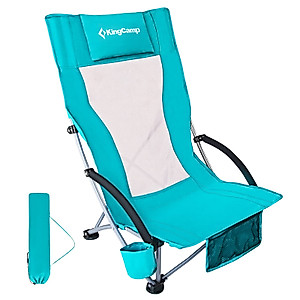 KingCamp Folding Beach Chair High Back Lightweight Portable Backpack Chair with Headrest, Cup Holder for Camping Outdoor Sand Concert Lawn Festival Sports, Cyan