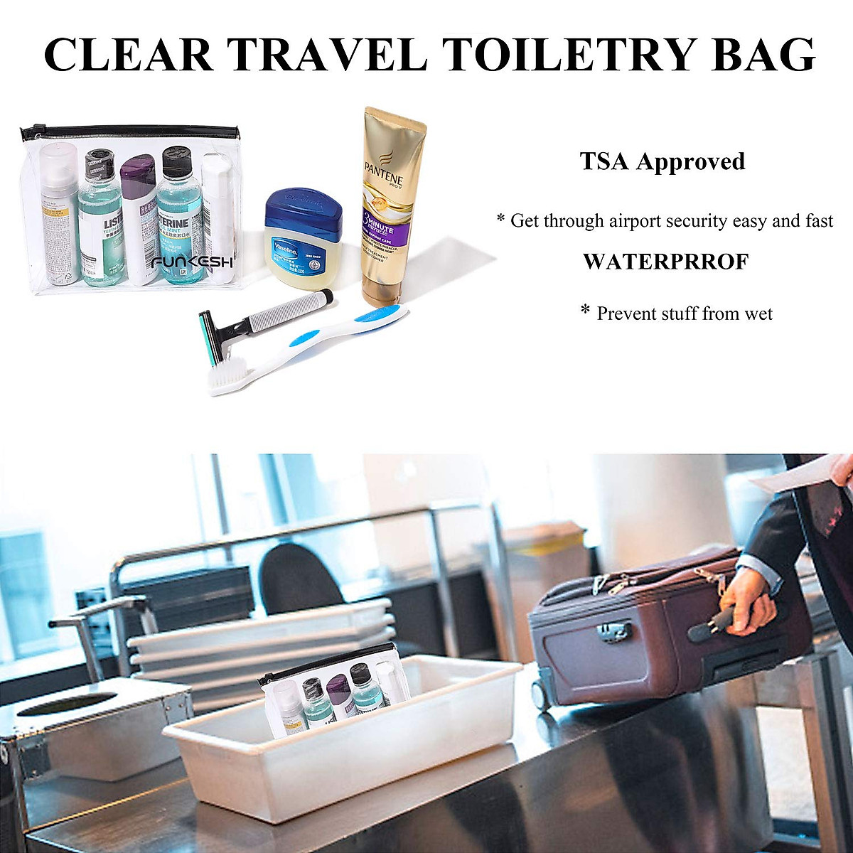 FUNKESH Mens Toiletry Bag Waterproof Organizer Bag Travel Shaving Dopp Kit Perfect Travel Accessory Gift (Black)