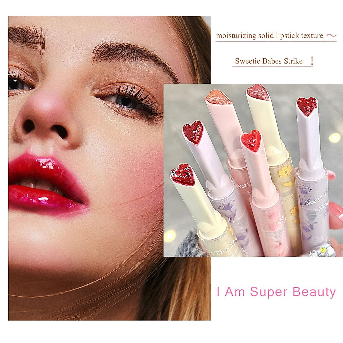 Heart Jelly Lipstick, Hydrating Lip Gloss Dew Tint Jelly Love Lipstick ,Long Lasting Moisturizing Tinted Lip Balm Plumping Lip Stain, Non-sticky, Vivid Color Glossy Lip Gloss Stick Lip Makeup (02#Ice Lychee)