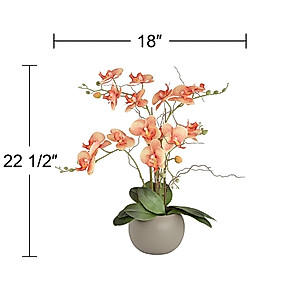 Studio 55D Orange Orchid Flower 22 1/2" High Faux Floral in Gray Ceramic Pot for Home Decor Table-Top Shelf Counter-Top Living Room Bedroom Bathroom Decoration Artificial Fabric Citrus