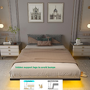 SAVOLIFE Floating Bed Frame Queen Size with LED Light, Metal Platform Bed Frame, No Box Spring Needed, Easy Assembly