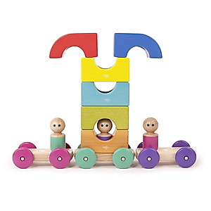 12 Piece Tegu Magnetic Tram Building Block Set, Rainbow