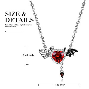 Half Angel Half Devil Necklace Angel and Devil Heart Symbol of Love Pendant Angel Wings Heart Demon Sterling Silver Halloween Bat Jewelry