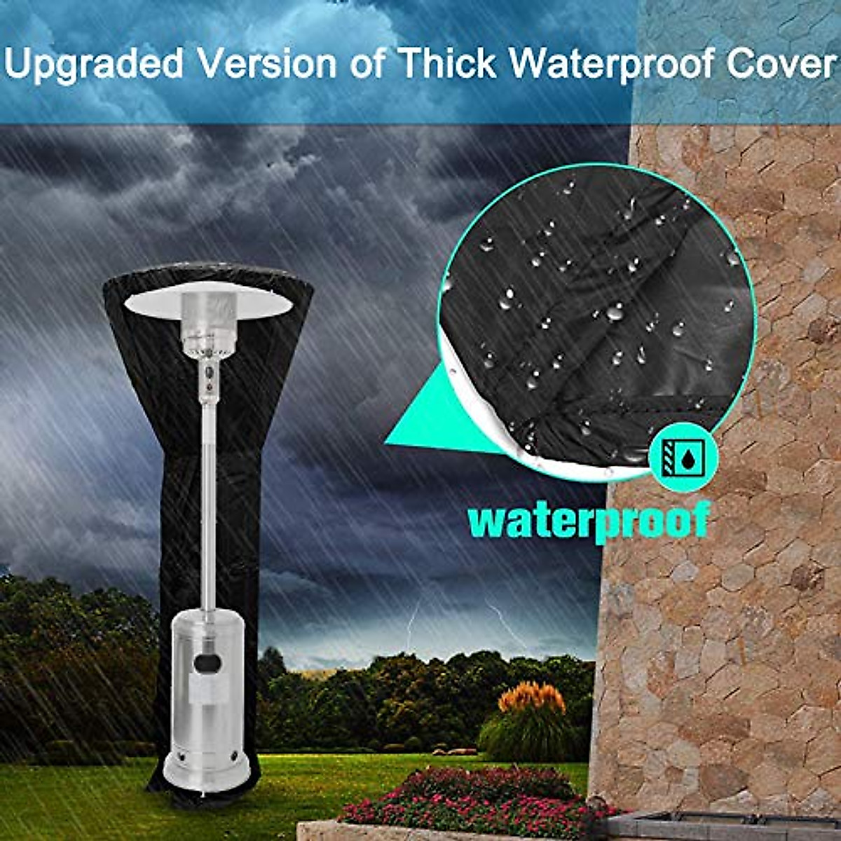 Patio Heater Cover Upgraded Outdoor Waterproof Standup Round Patio Heater Covers Dustproof,Wind-Resistant, Sunlight-Resistant,Snow-Resistant,with Zipper and Storage Bag (89'' H x 33" D x 19" B)