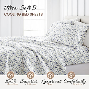 Linen Market 4 Piece Full Size Sheet Sets (Light Blue Floral) - Sleep Better Than Ever with These Ultra-Soft & Cooling Bed Sheets for Your Full Size Bed - Deep Pocket Fits 16" Mattress