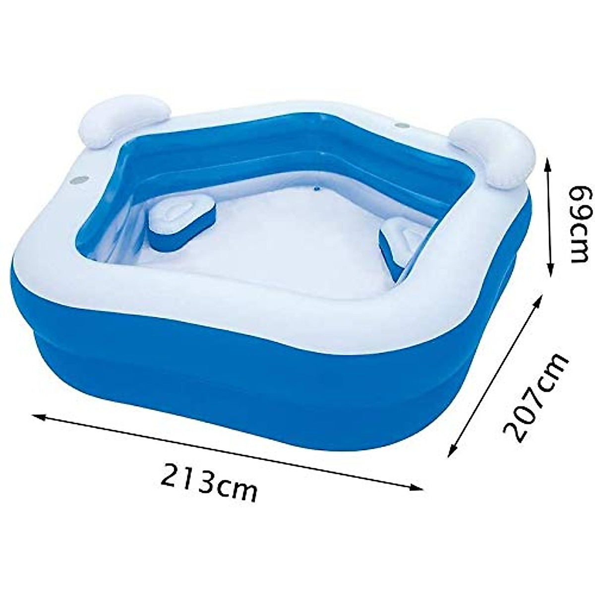 Inflatable Pool with 2 Seats,Headrest Cup Holder Family Paddling Pool Swimming Pool Bath Tub for Kids Toddlers Adults