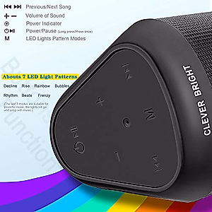 CLEVER BRIGHT Portable Wireless Bluetooth Speakers 7 LED Lights Patterns Wireless Speaker V5.0 Hi-Fi Bass Powerful Sound Built-in Microphone, HandsFree, Audio-Auxiliary,Valentines Day Gifts