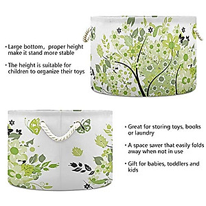Large Round Storage Basket - Summer Tree Butterfly Canvas Round Storage Basket Toy Storage Bin for Kid's Toy Box & Laundry,Nursery Hamper