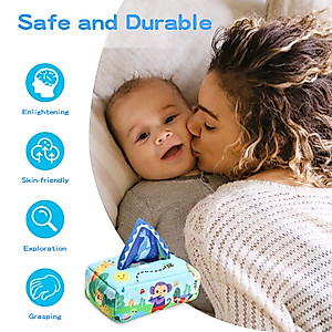 QDRAGON Baby Tissue Box Toy Montessori, 22PCS Tissue Box Toy for Babies 6-12 Months, Baby Crinkle Toys with Soft Crinkle Papers and Silk Scarves, Sensory Pull Toys Gifts for Infants, Newborns