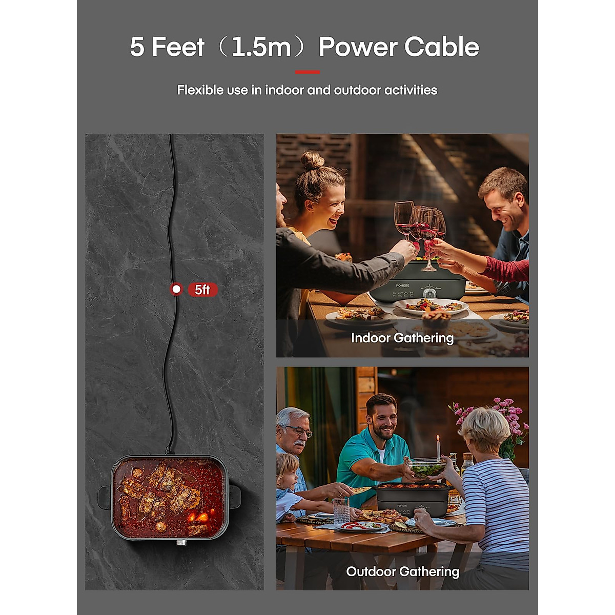 FOHERE 4.8Qt Hot Pot Electric, Ceramic Nonstick Electric Pot for Cooking, 1300W Electric Shabu Shabu Pot w/Dual Temperature Control for Home, Party, Family & Friend Gathering