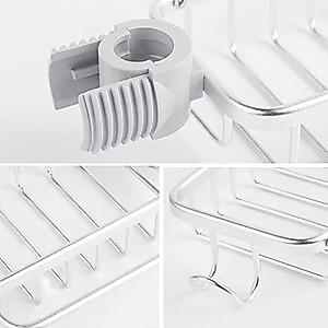 JYL HOME Faucet Sponge Holder Soap Dishcloth Brush Sink Caddy Drain Rack Aluminum Organizer for Kitchen Bathroom with Hook, Matte Black, Style 4