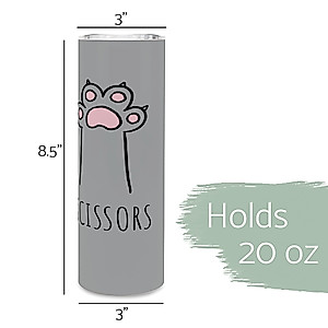 Elanze Designs Rock Paper Scissors Kitty Cat Paw Claws Wrap-Around Design 20 Ounce Stainless Steel On-The-Go Coffee Travel Insulated Skinny Tumbler Mug Cup, Slide Top Lid, MRC-20OZ-SH286