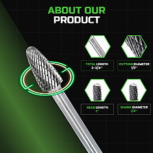 Carbide Burr Set 1/4" Shank – 10 Pcs Double Cut Die Grinder Bits for Milling, Carving, Engraving, Deburring, Drilling Wood & Metals – Tungsten Carbide Drill Bit Set for Rotary Tools & Die Grinders