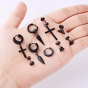 ONESING 12 Pairs Earrings for Men Black Stud Earrings Mens Earrings Black Hoop Earrings Stainless Steel Earrings Set Jewelry Piercings for Men Women