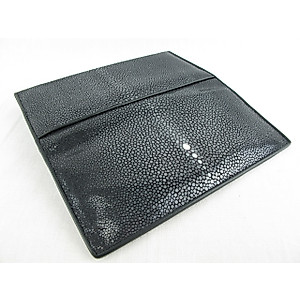 Pelgio Genuine Stingray Skin Leather Women's Clutch Wallet Purse (Polished Black)
