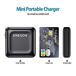ENEGON 15000mAh Portable Phone Charger, Small Fast Charging Power Bank with Built-in AC Wall Plug and Cable, 3 Outputs & Dual Inputs, USB-C PD&QC 3.0 External Battery Pack for iPhone & Android