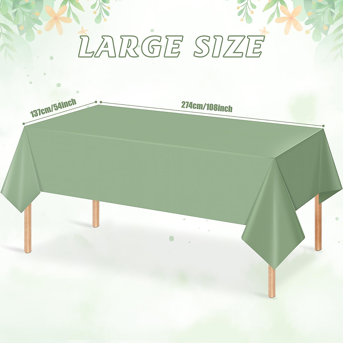 6Pack Sage Green Plastic Tablecloths for Rectangle Tables, Light Green Disposable Tablecloth, Waterproof Sage Green Table Cover for Birthday Bridal Wedding Baby Shower Party Decorations, 54 X 108Inch
