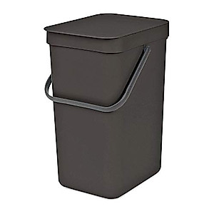 Brabantia Sort & Go Kitchen Recycling Can (4.2 Gal / Gray) Stackable Waste Organiser with Handle & Removable Lid, Wall/Cupboard Mounting