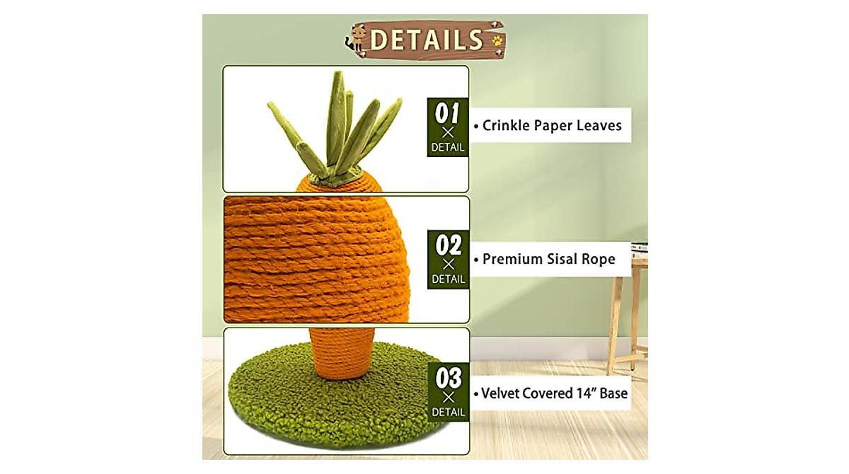 AUSCAT Carrot Cat Scratching Post - Fun & Durable Indoor Cat Toy