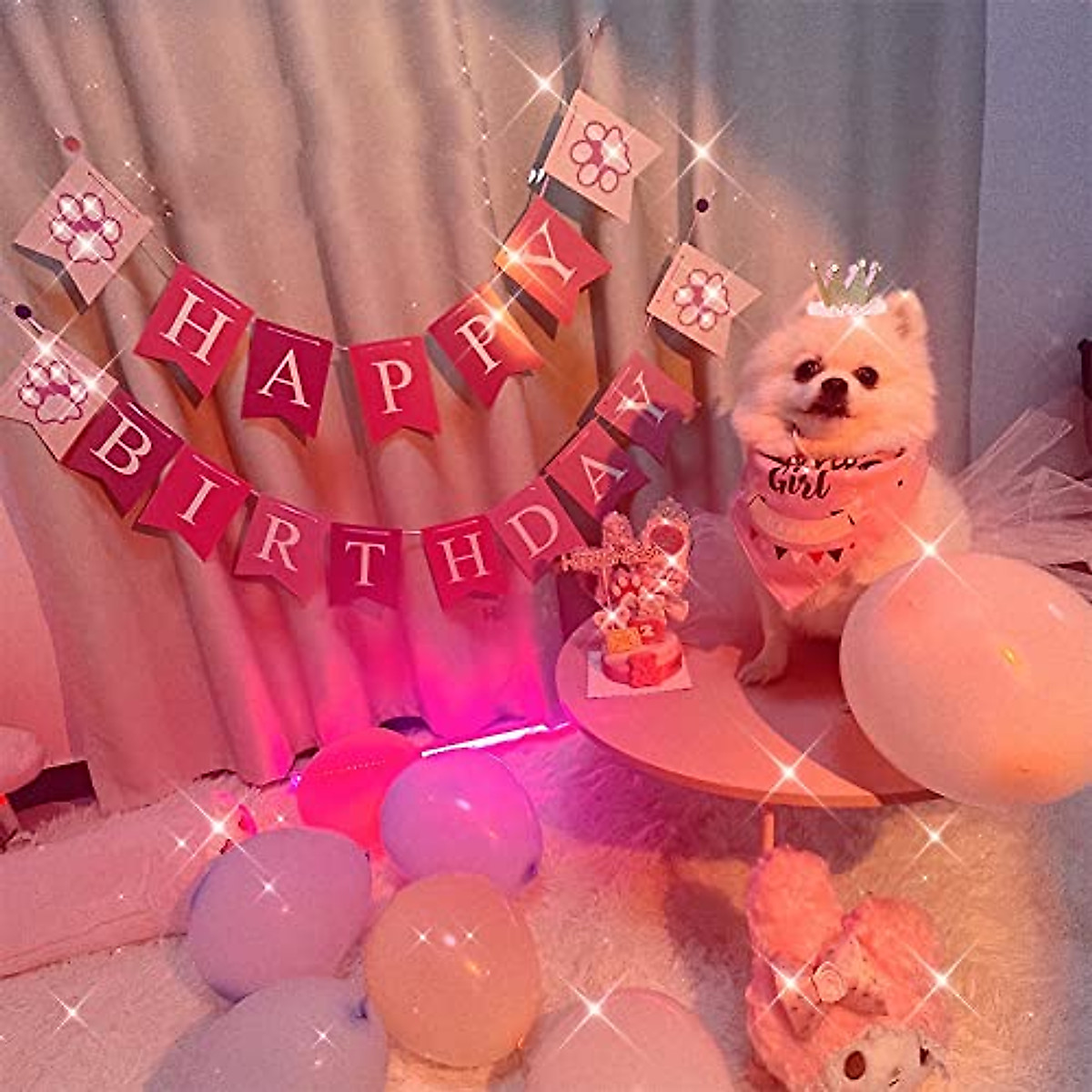 Mitili Dog Birthday Party Decorations - Pet Girl Pink Princess Style, Dog Birthday Triangle Bandana Crown Hat Tutu Scarf Collar Bow Happy Birthday for Pet Dog House Cat (4-Pack)