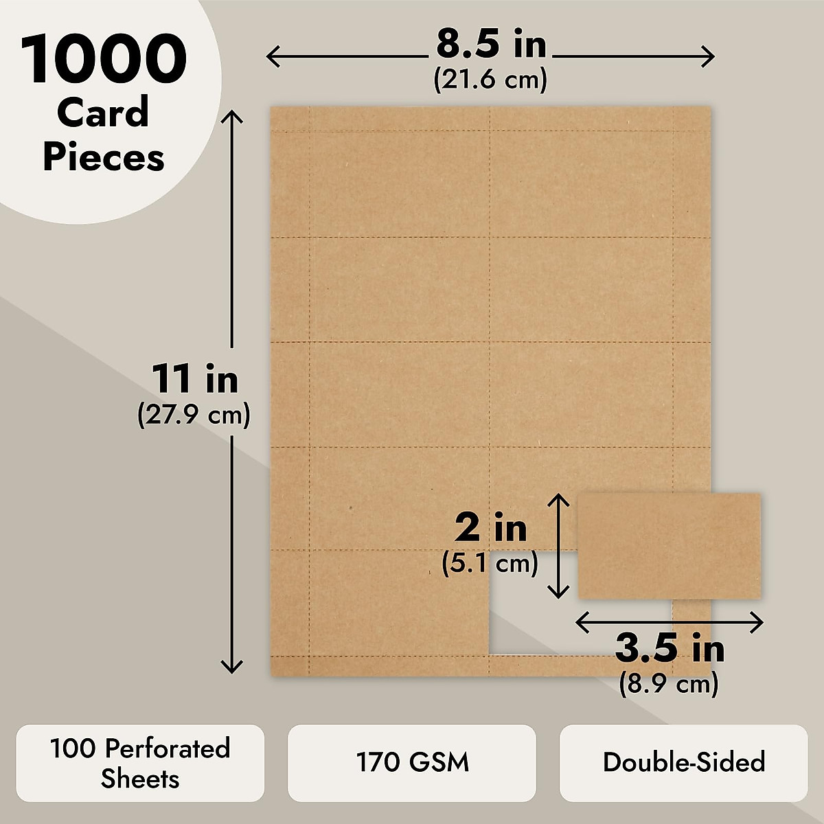Juvale 1000 Piece Blank Printable Business Cards 3.5 x 2, Kraft Paper Perforated Cardstock for Inkjet and Laser Printers, 10 Cards Per Sheet (Brown)