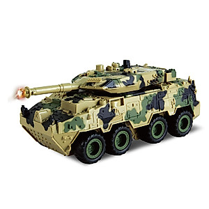 Vokodo Military Tank Battle Truck Toy Push and Go with Lights and Sounds Durable Quality Pivoting Top Friction Power Kids Armored Vehicle Play Army Car Great Gift for Children Boys Girls Camouflage
