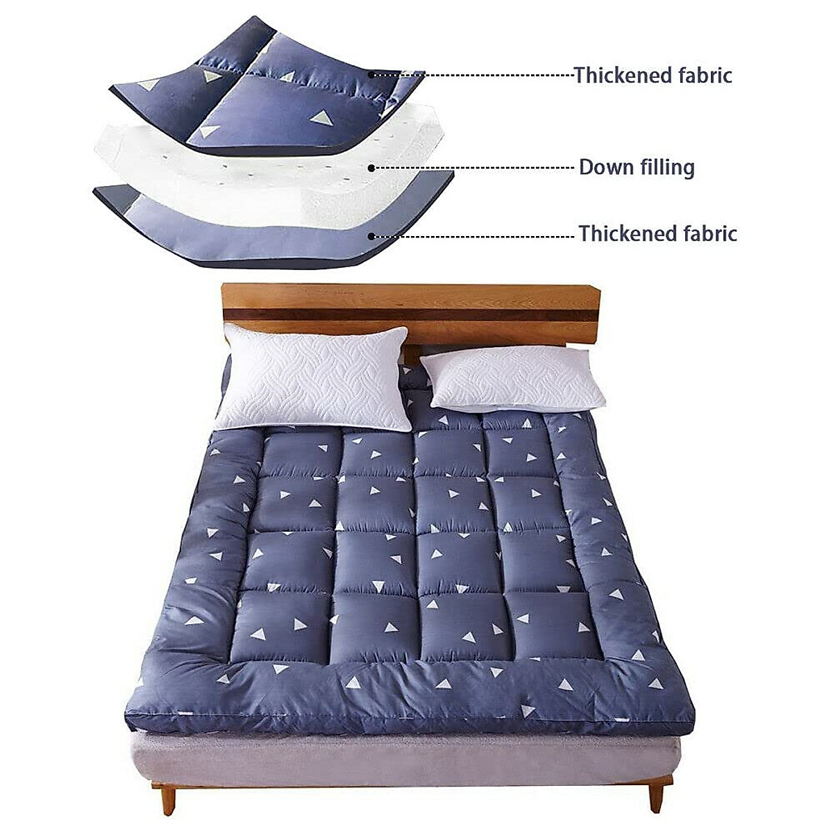 King Quilted Mattress Pad Cover, Pillow Top Mattress Cover, Mattress Protector Cotton Top with Deep Pocket Cooling Mattress Topper (King, White)