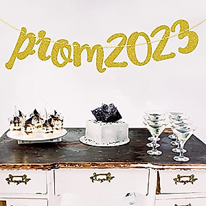 Prom 2023 Banner Glitter Gold Banner, Class of 2023, School Bunting, Prom Birthday, Graduation Party Decor (Gold)