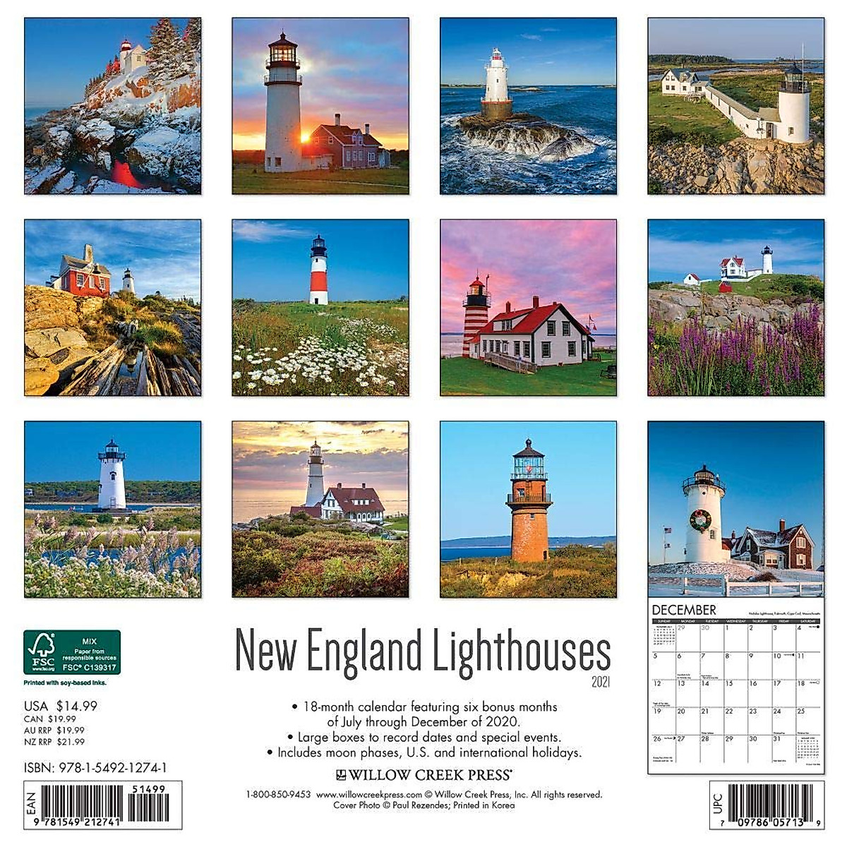 New England Lighthouses 2021 Wall Calendar