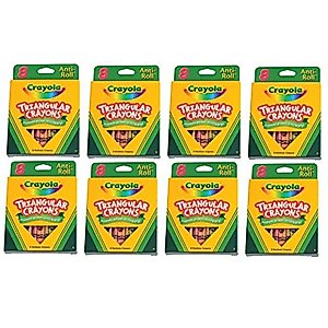 Constructive Playthings Crayola Crayons Bulk, Anti-Roll Triangle Crayons, Classroom Art Supplies for Teachers and Students in Elementary School and Daycares, 8-Pack Crayola Set, 2 Years & Older