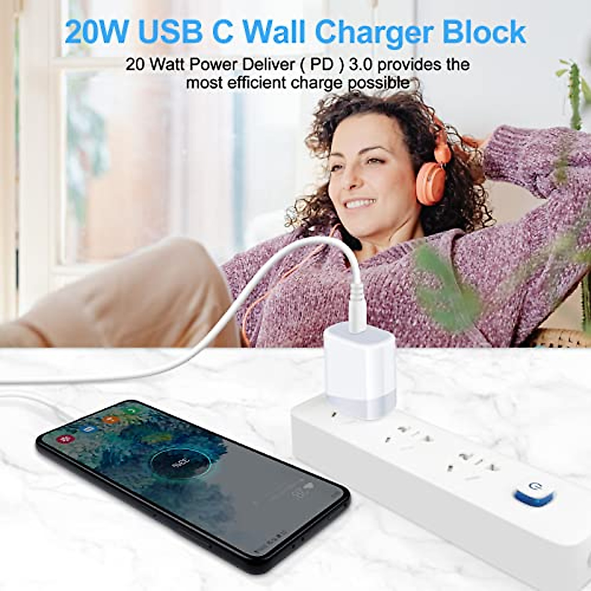 USB C Samsung Charger Box for Galaxy A14 5G/A23 5G/A54/A34/A13/A53/S23+/A32/Z Fold 4/S21FE/A03s/S22/A04S,Pixel 7 Pro/6a/5,iPhone 14/13 Pro Max/12/11/SE,Android Phone Charger Type C Fast Charging Block
