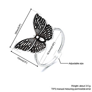 Retro butterfly opening rings for women Silver-plated rings lovely animal jewelry valentine gift adjustable size (HLMY004 style 1)