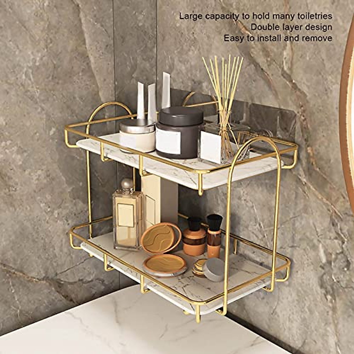 Ladieshow Makeup Organizer Shelf, 2 Tier Cosmetic Storage Basket with Removable Glass Tray, Wire Vanity Organizer Rack for Dresser, Countertop, Bathroom and More