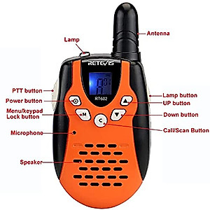 Retevis RT-602 Walkie Talkies Rechargeable,Toy with Lithium Batteries,Charger Station,22 CH,Flashlight,Kids Gifts for Boys Girls,Neighborhood,Camping(2 Pack,Orange)