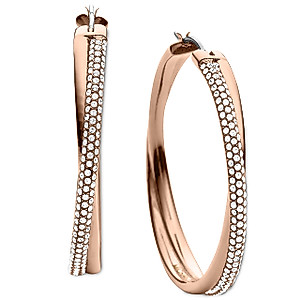 Michael Kors Stainless Steel and Pavé Crystal Hoop Earrings for Women, Color: Rose Gold (Model: MKJ3671791)