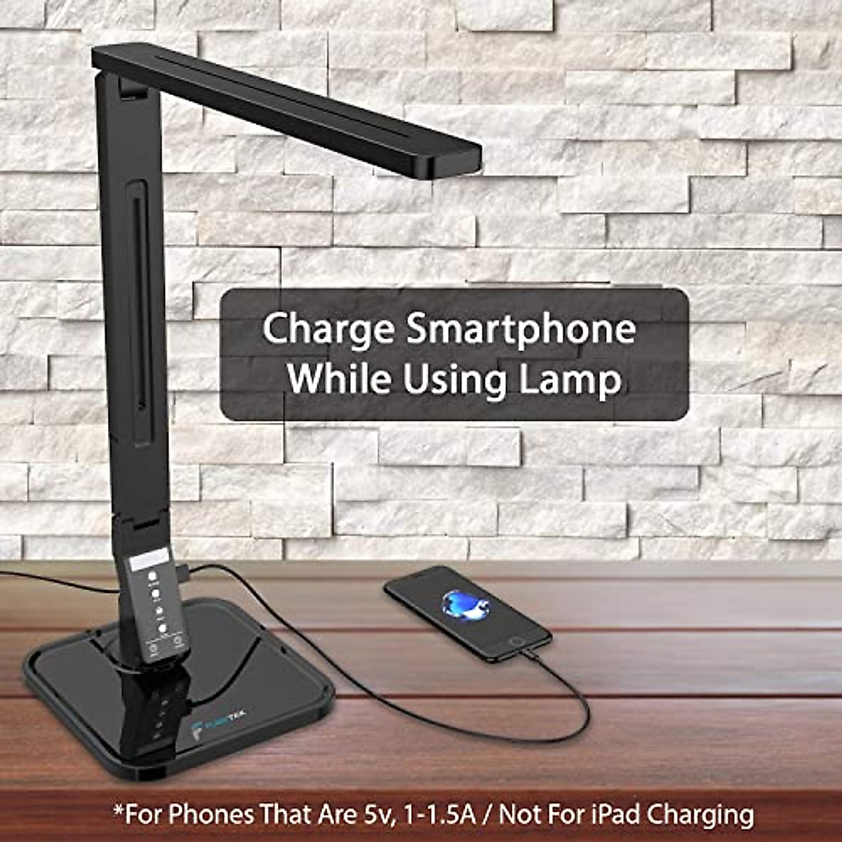 Fugetek LED Desk Office Lamp, Exclusive: 27 Eye-Caring Recessed LEDs, 5-Level Brightness, 4-Lighting Modes, USB Charging Port, 14W, Touch Control Panel, Dimmer, 1-Hour Auto Timer, 5V/1A, (Black)