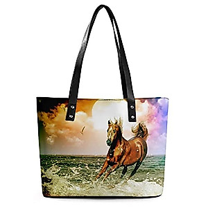 Womens Handbag Horse Animal Leather Tote Bag Top Handle Satchel Bags For Lady