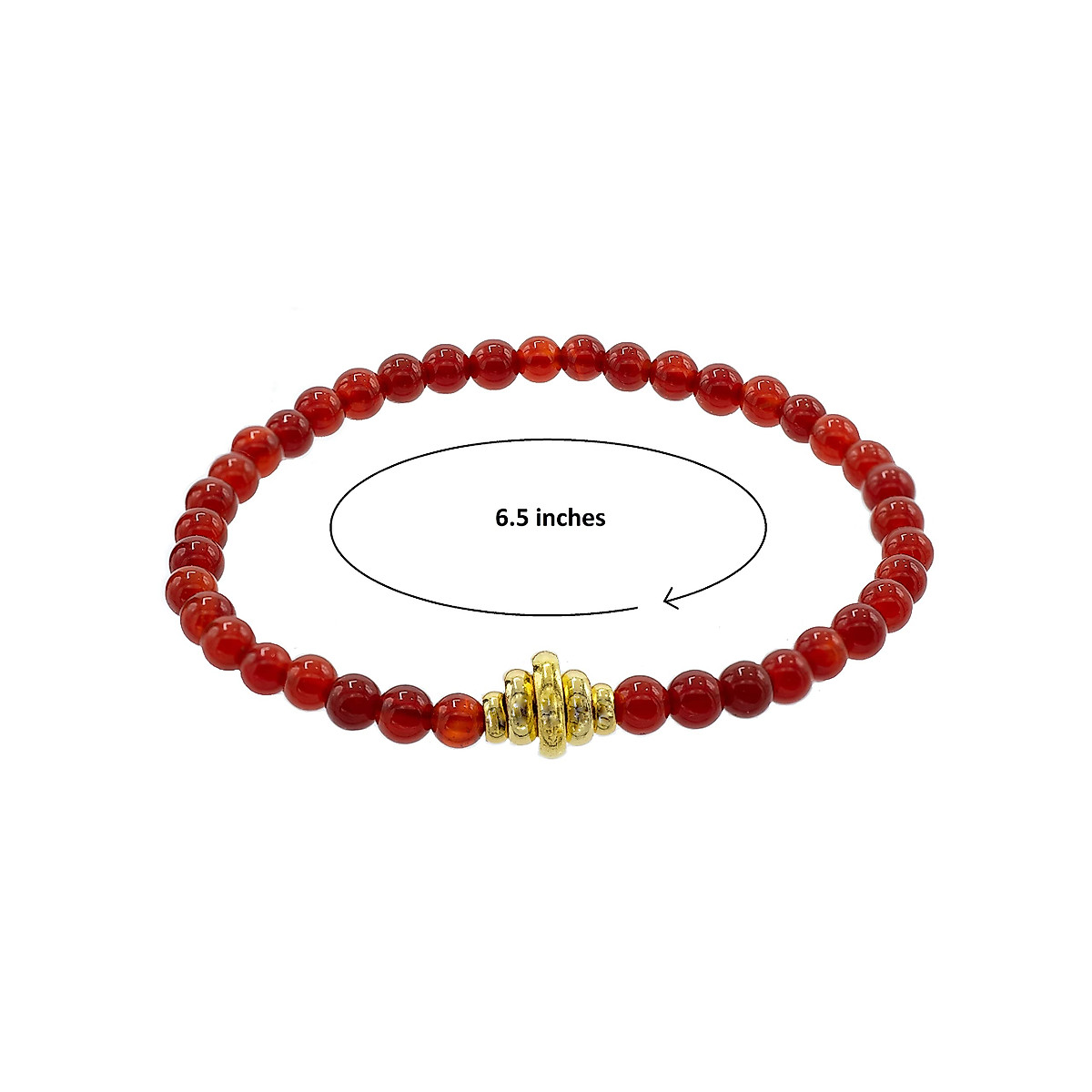 LTC Designs 4mm Red-Agate (Carnelian) Stretch Bracelet with Gold-toned Metal Centerpieces Perfect for Back to School, 6.5".also for Men, Women