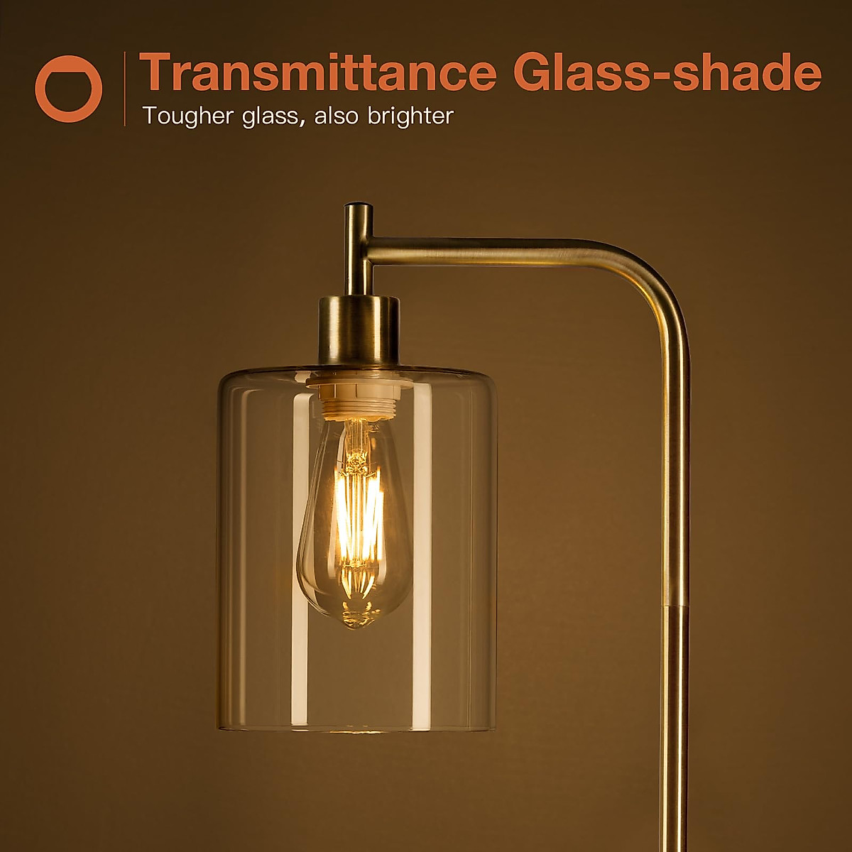 addlon Floor Lamps for Living Room with Gradient Gray Glass lampshade, Modern Floor Lamp with LED Bulbs, Industrial Standing lamp for beroom, Bright Tall Pole Lamps Office - Black