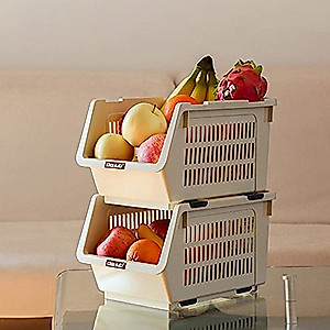 JapanBargain 3027, Japanese Stackable Storage Bin Kitchen Pantry Organizers Food Basket for Fruit Potato Condiments and Spices, Made in Japan