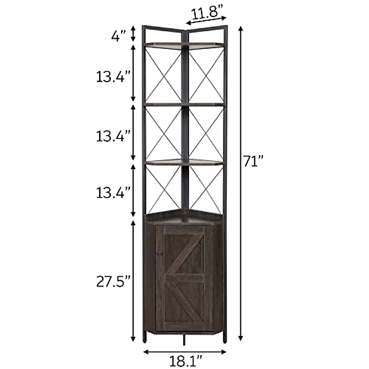 Finnhomy Corner Shelf with Cabinet, 71 Inches Multipurpose Corner Bookshelf, Corner Shelf Stand Display Rack, Corner Storage Shelves for Bedroom, Living Room, Kitchen, Bathroom, Dark Gray