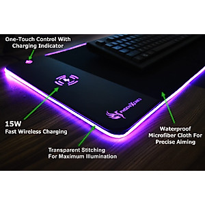 PhoeniXeries RGB Wireless Charging Mouse Pad 15W, XL 900x300x4MM Mouse Mat, RGB Mouse Pad with Wireless Charging, Keyboard Mat for Gaming
