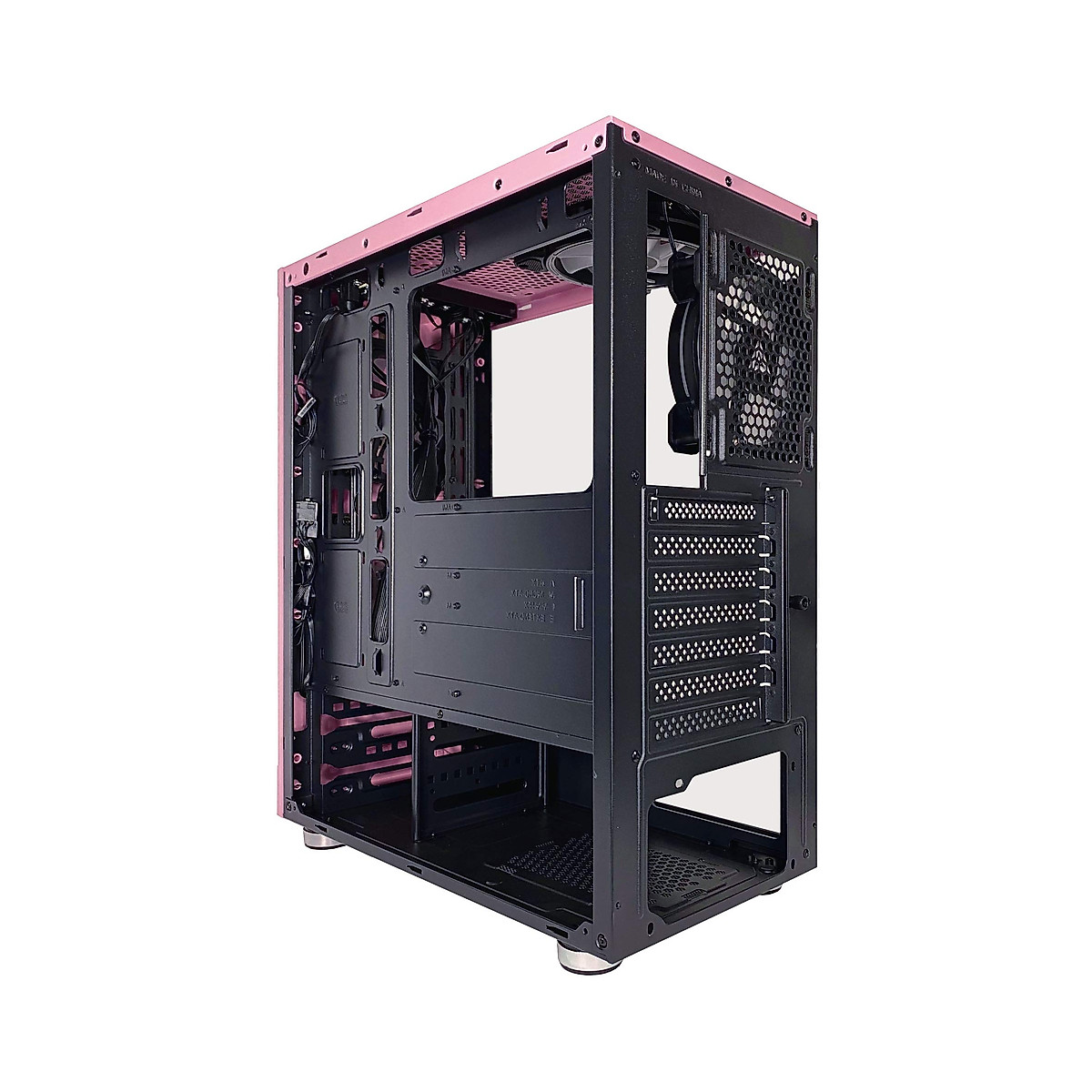 Apevia Matrix-PK Mid Tower Gaming Case with 1 x Tempered Glass Panel, Top USB3.0/USB2.0/Audio Ports, 4 x RGB Fans, Pink Frame